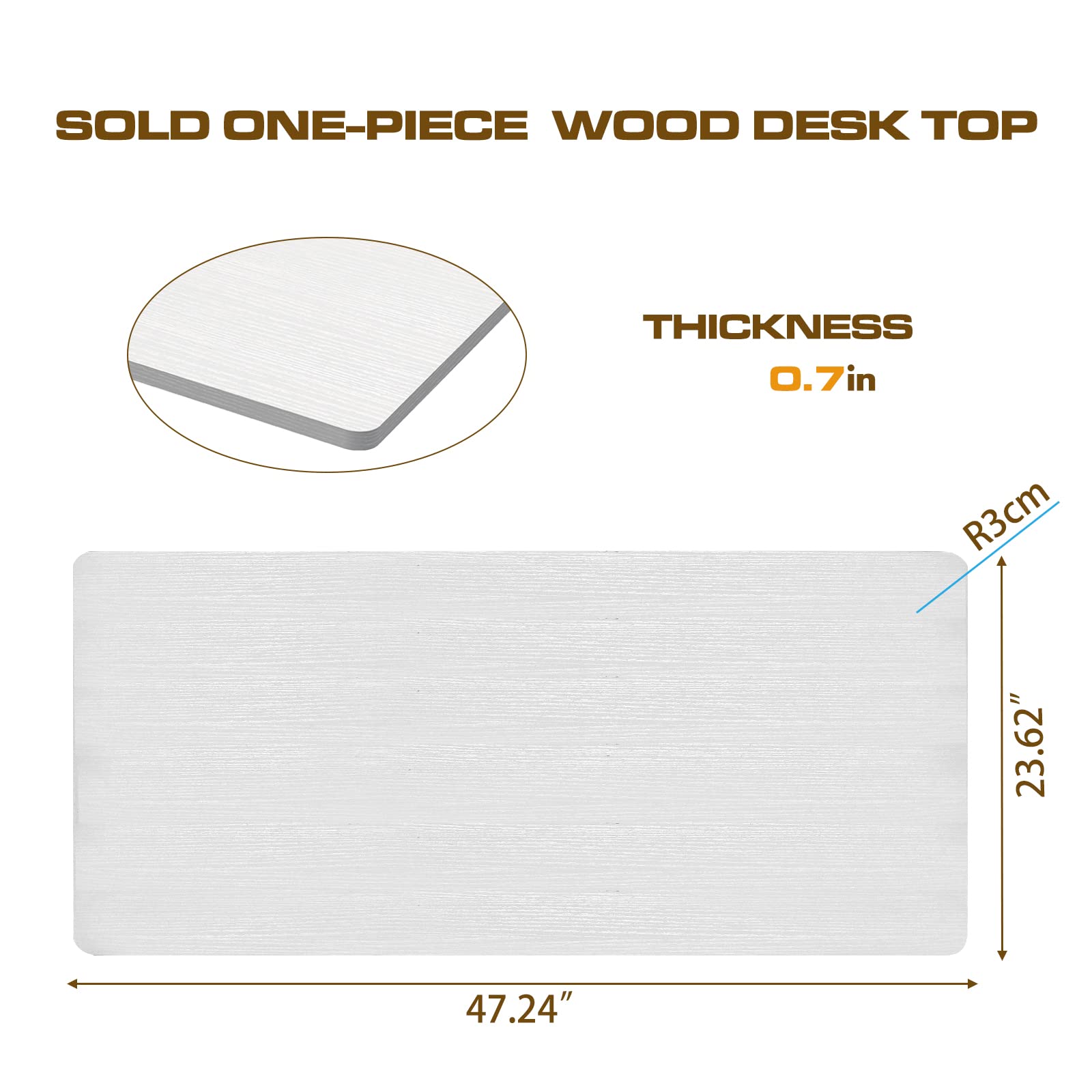 AIMEZO 47 x 24 inch Table Top Solid One-Piece Table Top Universal Desk Top for Standing and Sit to Stand Height Adjustable Desk FramesWhite