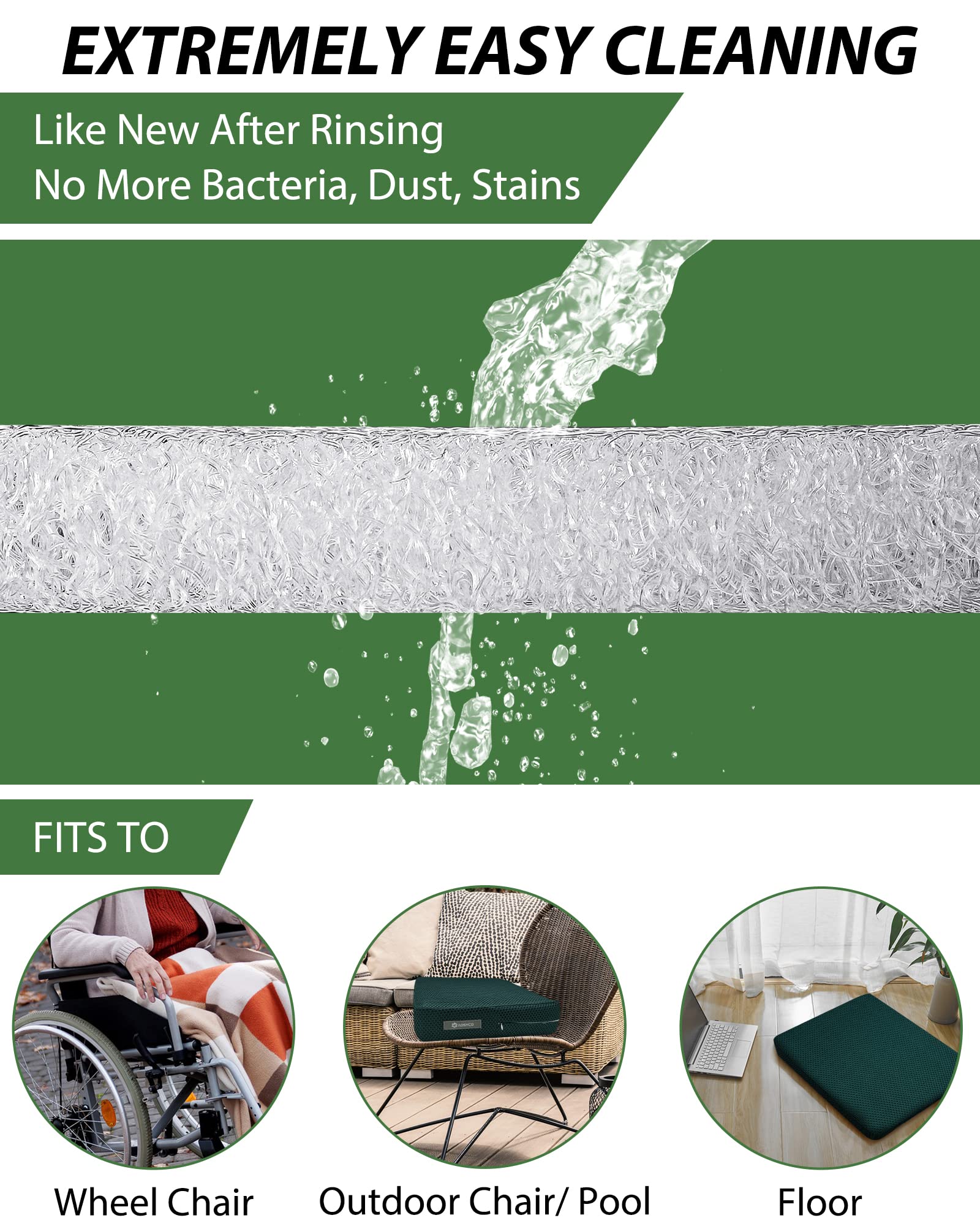 AOSYCO 4D Airflow Seat Cushion, Long Sitting Office Chair Pad, Pressure Relief Cushion Butt Lumbar Back Support, Extremely Easy Cleaning for Wheelchairs, Outdoor Patio with Covers, 1in (Height)