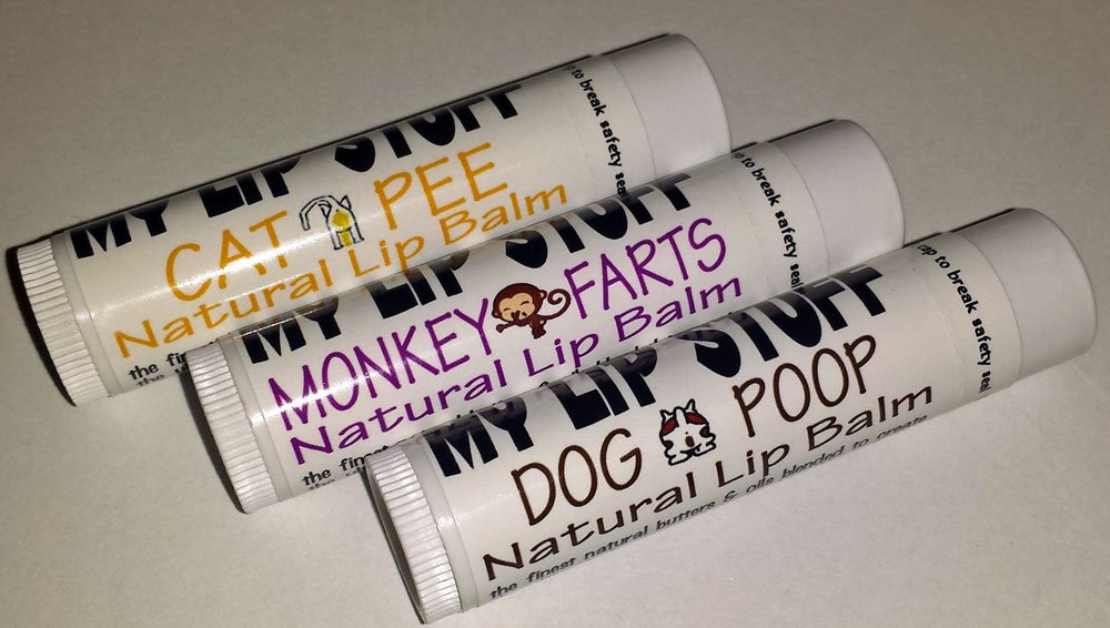My Lip Stuff Prankster Pack (Monkey Farts, Dog Poop, cat Pee) Natural Lip Balm Set