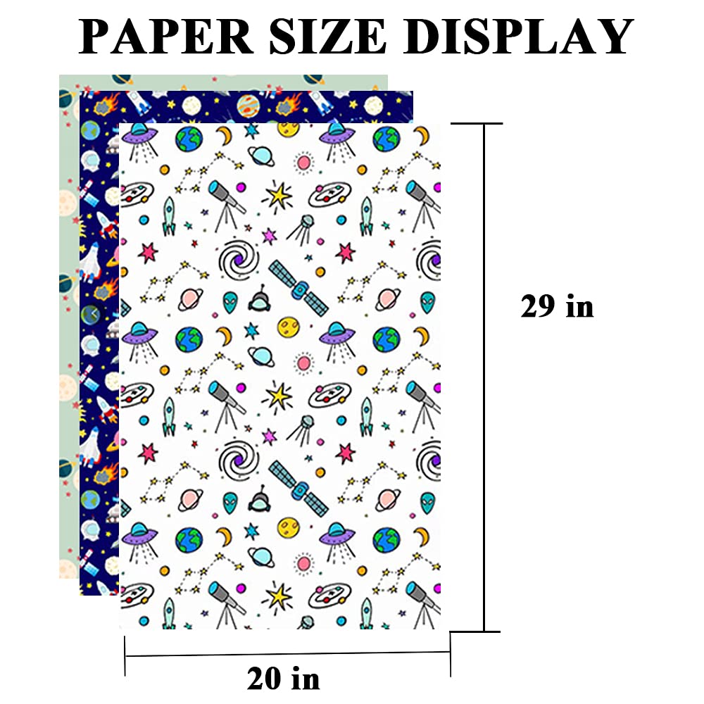 poophe Solar System Wrapping Paper, Space Gift Wrap Paper Set, 5 Pack Folded Outer Space Theme Gift Wrap for Birthday Party Decoration DIY Craft Supplies 70 X 50cm