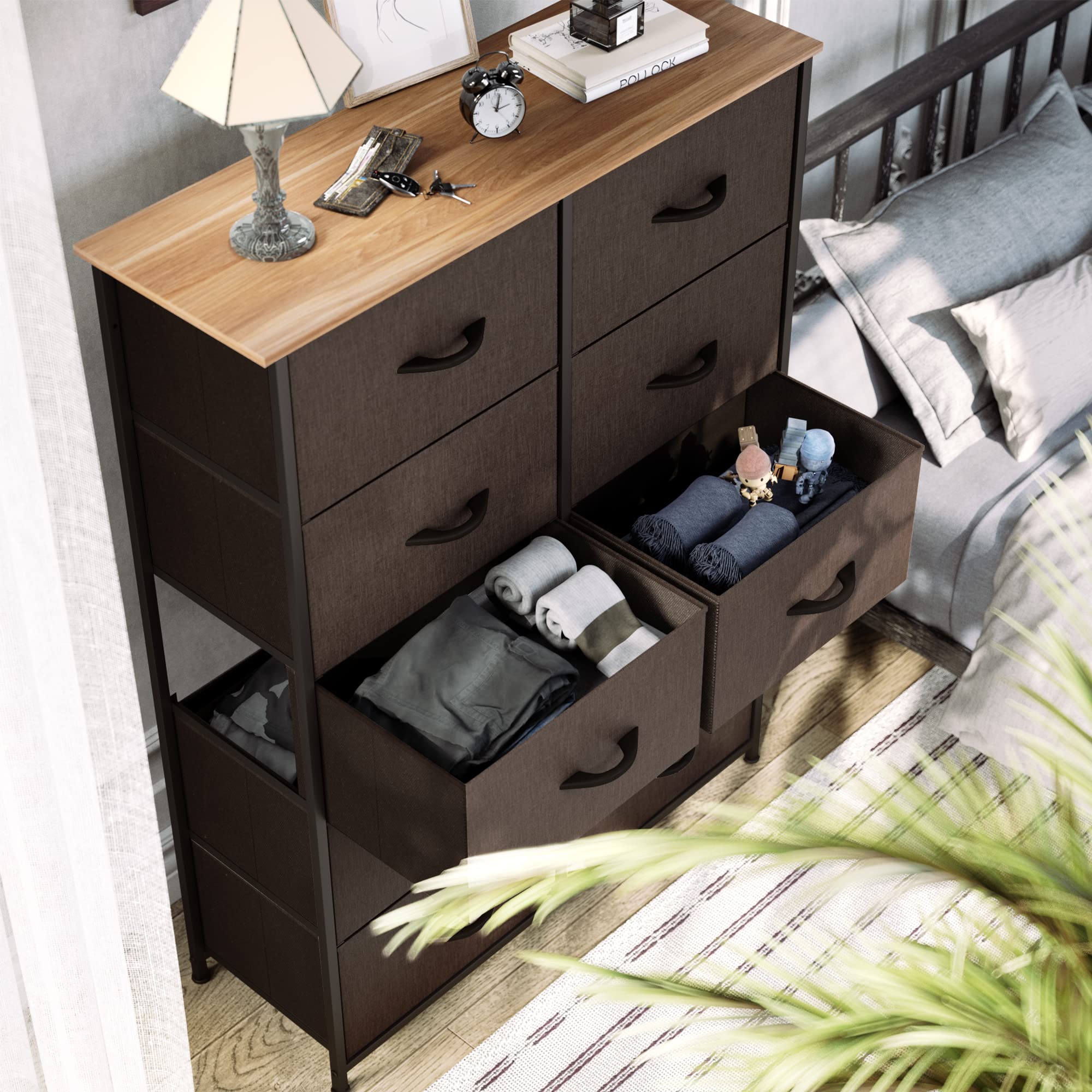 YITAHOME Tall Dresser with 10 Drawers, Furniture Storage Drawer Unit, Sturdy Steel Frame, Wooden Top & Easy Pull Fabric Bins, Organizer Tower Chest for Closet, Bedroom, Entryway, Nursery(Brown)