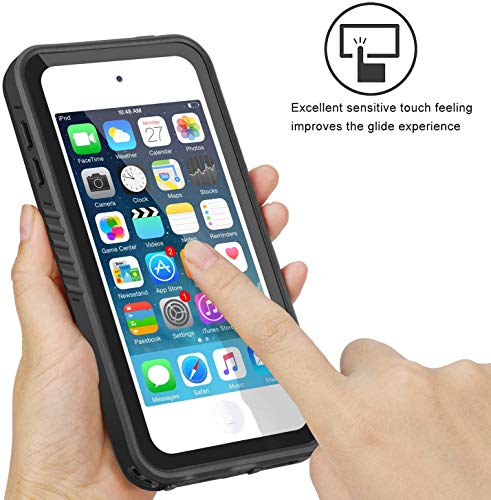 iPod Touch 7 Case Waterproof, DINGXIN IP68 Certified Waterproof Shockproof Dirtproof Snowproof Rugged Case for iPod Touch 7th Generation 2019 (Black)