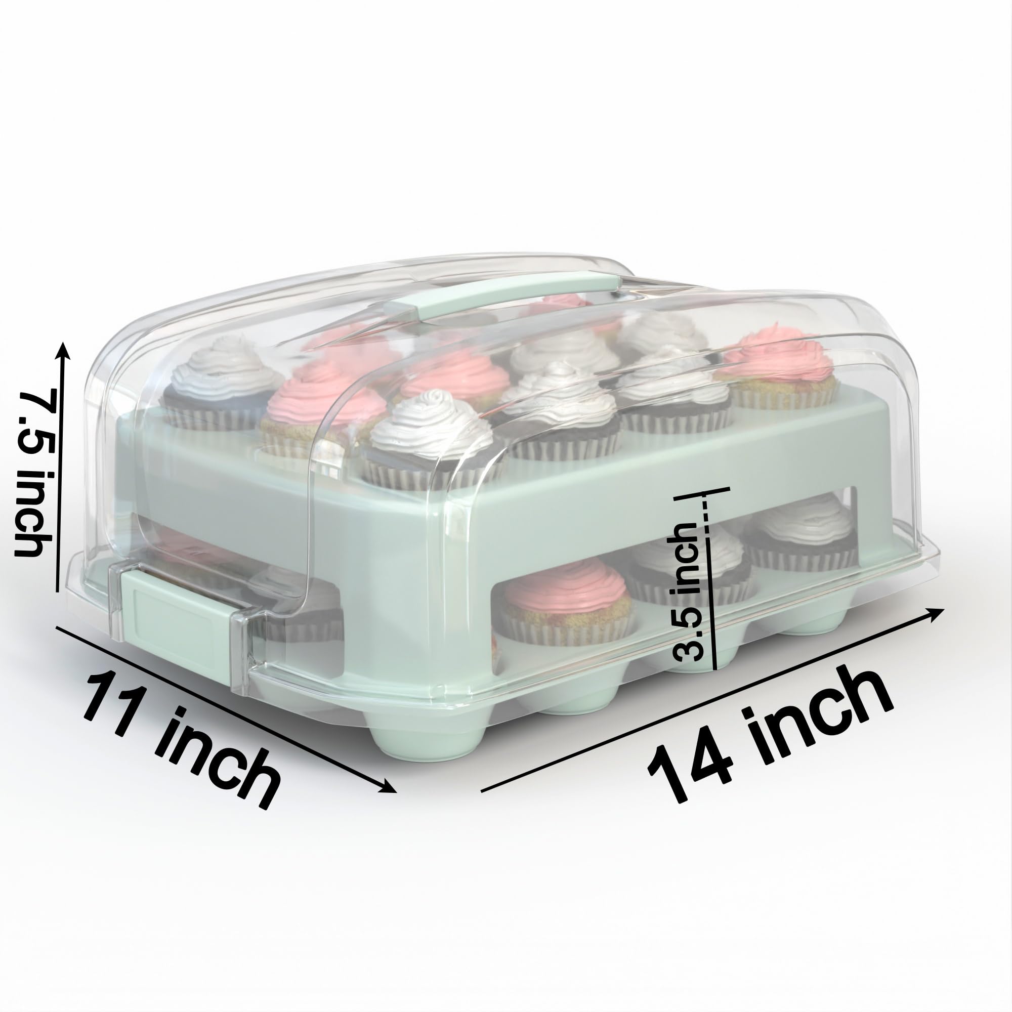 Top Shelf Elements Cupcake Carrier, Fashionable Green Cupcake Holder Carries 24 Standard-Size Cupcakes, Durable Muffin Traveler Two Tier Stand and Reusable Cupcake Box