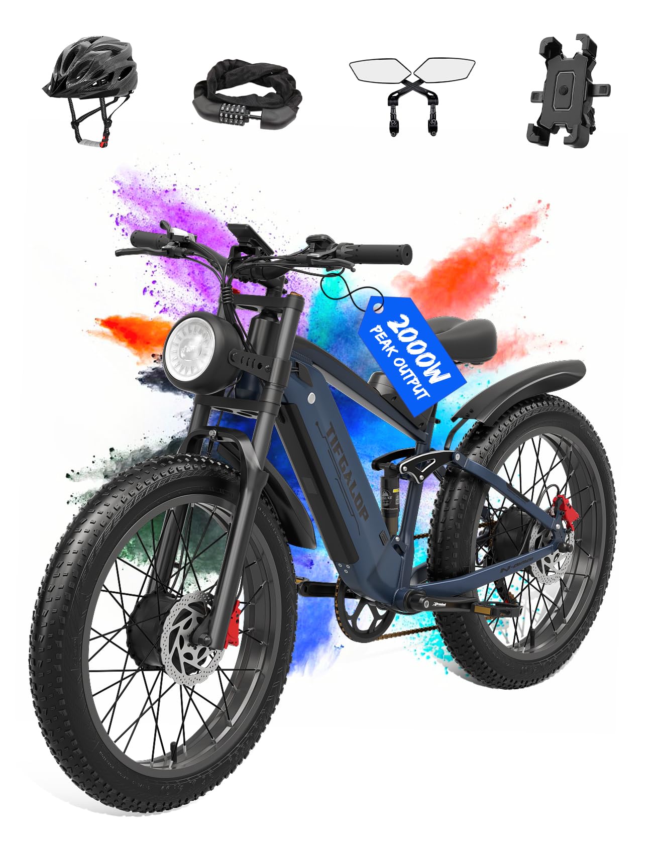 COFANSON 2000W Electric Bicycle for Adults- Moped Style Ebike with 1144WH Battery Pack up to 50 Miles 37MPH, 26" Fat Tire, 7-Speed, 6-Layer Suspension