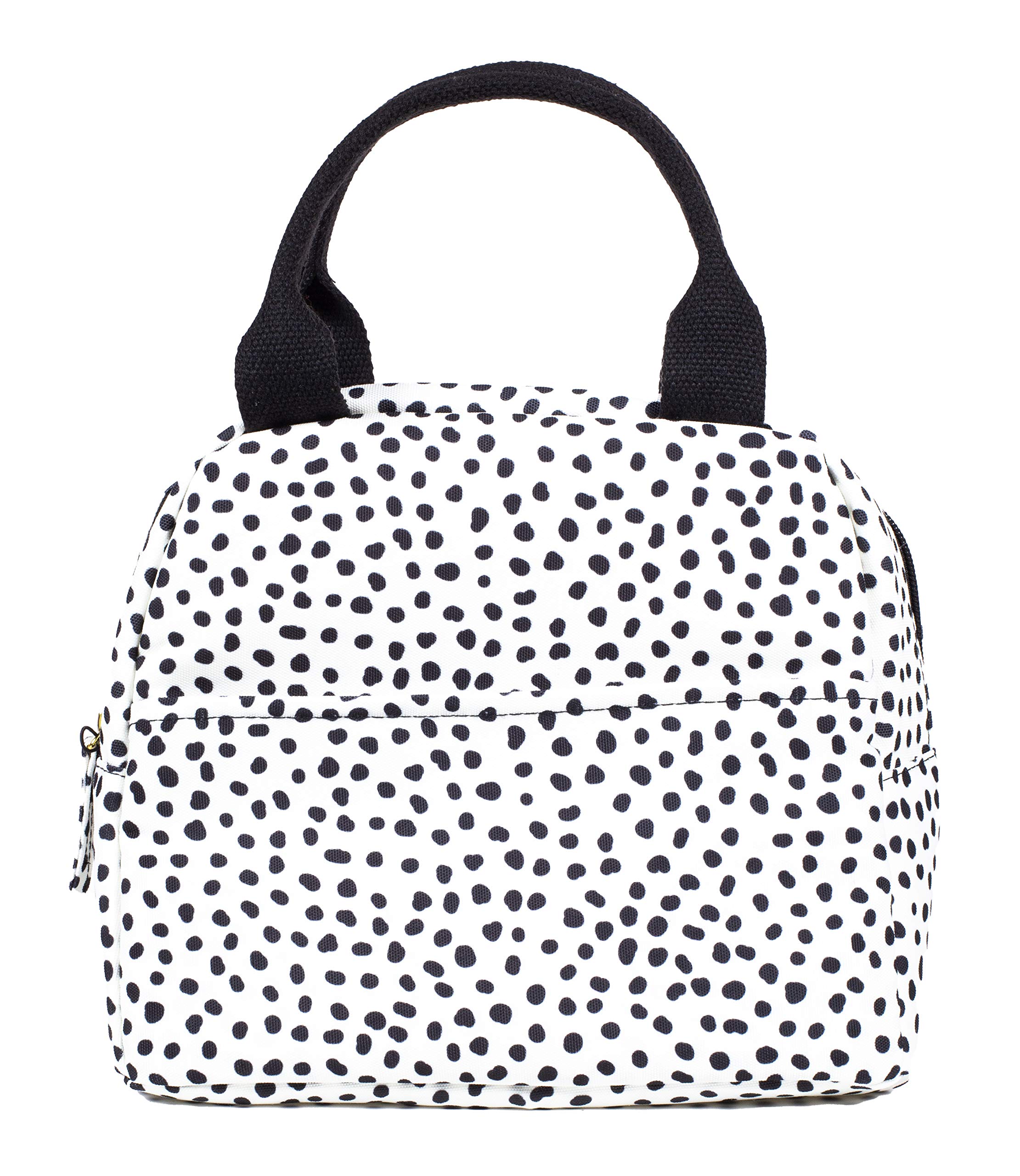 Steel Mill & Co Insulated Lunch Bag, Large Capacity Lunch Tote, Cute Lunch Box for Women, Mini Cooler with Zipper Closure, Pockets, and Sturdy Handles, Black Dots