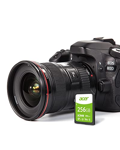 Acer SC900 256GB SDXC UHS-II Professional Digital SD Memory Card - C10, U3, V90, 4K, Full HD Video - Up to 300MB/s Read Speed for DSLR and Camera - BL.9BWWA.312