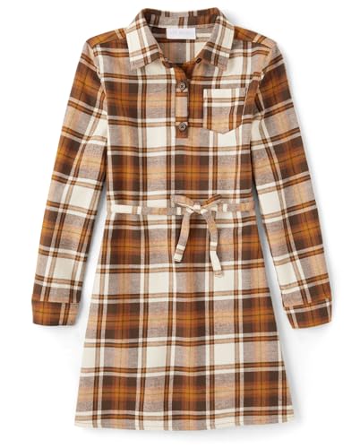 The Children's Place,Long Sleeve Plaid Fall Fashion Dress,HAY Stack,Small (5/6)