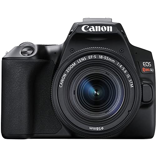 Canon EOS Rebel SL3 DSLR Camera with 18-55mm Lens (Black) (3453C002) + 64GB Memory Card + Case + Card Reader + Flex Tripod + Hand Strap + Cap Keeper + Memory Wallet + Cleaning Kit (Renewed)