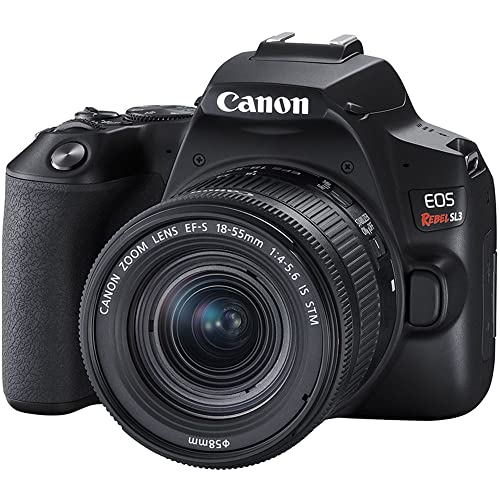 Canon EOS Rebel SL3 DSLR Camera with 18-55mm Lens (Black) (3453C002) + 64GB Memory Card + Case + Card Reader + Flex Tripod + Hand Strap + Cap Keeper + Memory Wallet + Cleaning Kit (Renewed)