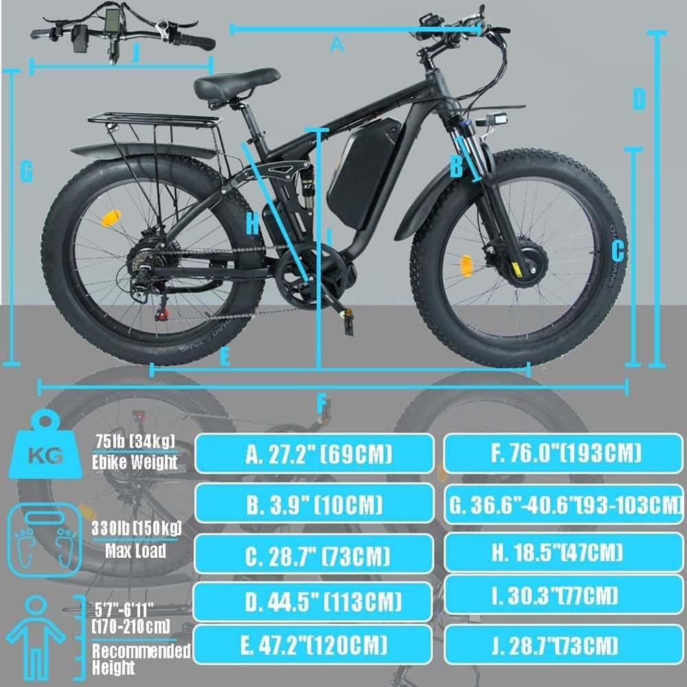 StudentsZone SMLRO V3 Adults Electric Bike, 2000W Dual Motor 48V 22Ah Ebike, 82NM Torque 35MPH Electric Bicycles Shimano 7 Speed with 26" MTB for Trail Riding Excursion Commute (White)