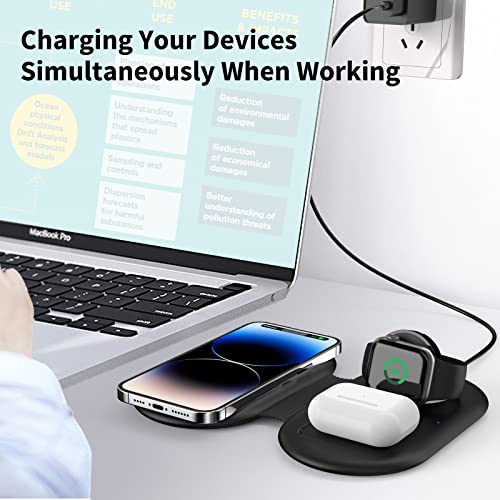 ππππ πππ° Foldable Wireless Charger, Hicevaiy 3 in 1 Magnetic Charging Pad for Apple Multiple Devices Compatible with iWatch 8/SE/7/6/5/4/3/2, iPhone 14/13/12 Pro/Max, AirPods 3/2/ProοΌBlackοΌ
