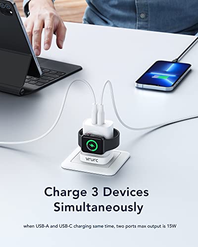 VRURC for Apple Watch Charger, PD 20W Fast Charging Block with Foldable Plug, USB C Wall Charger Power Adapter with Dual Port Compatible with iPhone, Samsung, Android,Tablets-White