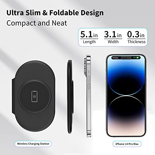 ππππ πππ° Foldable Wireless Charger, Hicevaiy 3 in 1 Magnetic Charging Pad for Apple Multiple Devices Compatible with iWatch 8/SE/7/6/5/4/3/2, iPhone 14/13/12 Pro/Max, AirPods 3/2/ProοΌBlackοΌ