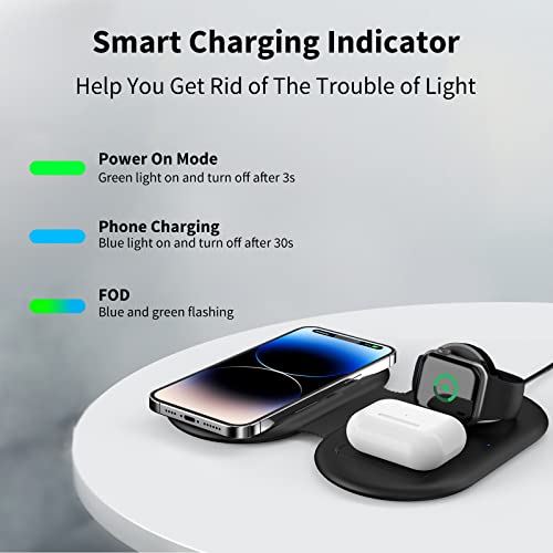 ππππ πππ° Foldable Wireless Charger, Hicevaiy 3 in 1 Magnetic Charging Pad for Apple Multiple Devices Compatible with iWatch 8/SE/7/6/5/4/3/2, iPhone 14/13/12 Pro/Max, AirPods 3/2/ProοΌBlackοΌ