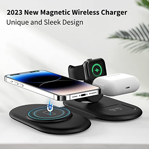 ππππ πππ° Foldable Wireless Charger, Hicevaiy 3 in 1 Magnetic Charging Pad for Apple Multiple Devices Compatible with iWatch 8/SE/7/6/5/4/3/2, iPhone 14/13/12 Pro/Max, AirPods 3/2/ProοΌBlackοΌ