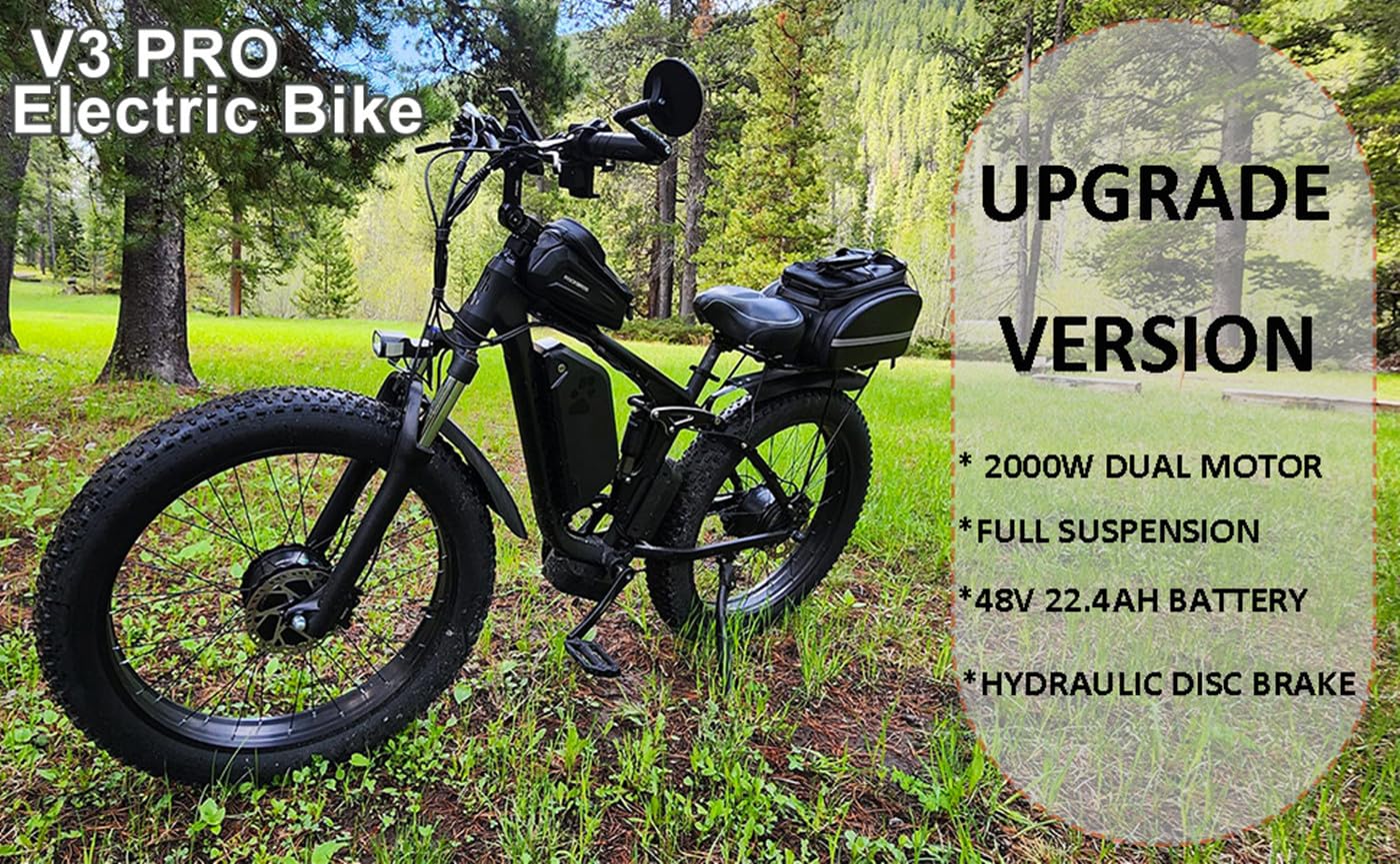 StudentsZone SMLRO V3 Adults Electric Bike, 2000W Dual Motor 48V 22Ah Ebike, 82NM Torque 35MPH Electric Bicycles Shimano 7 Speed with 26" MTB for Trail Riding Excursion Commute (White)