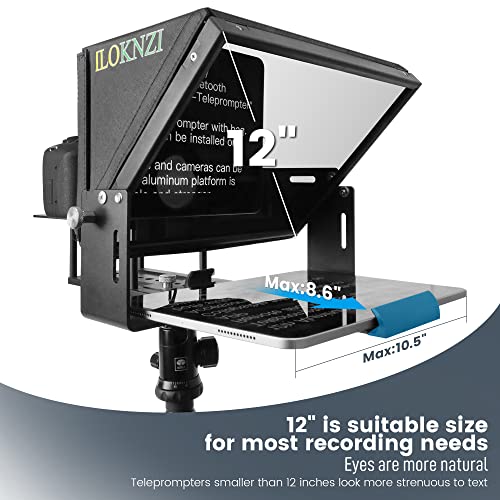 ILOKNZI Aluminum Teleprompter 12.1in with Free APP Control, Bluetooth Remote Control & Carry Case, Portable Without Assembly, Compatible with iPad/Android Tablet, Phone, DSLR Camera (Free Stand Base)