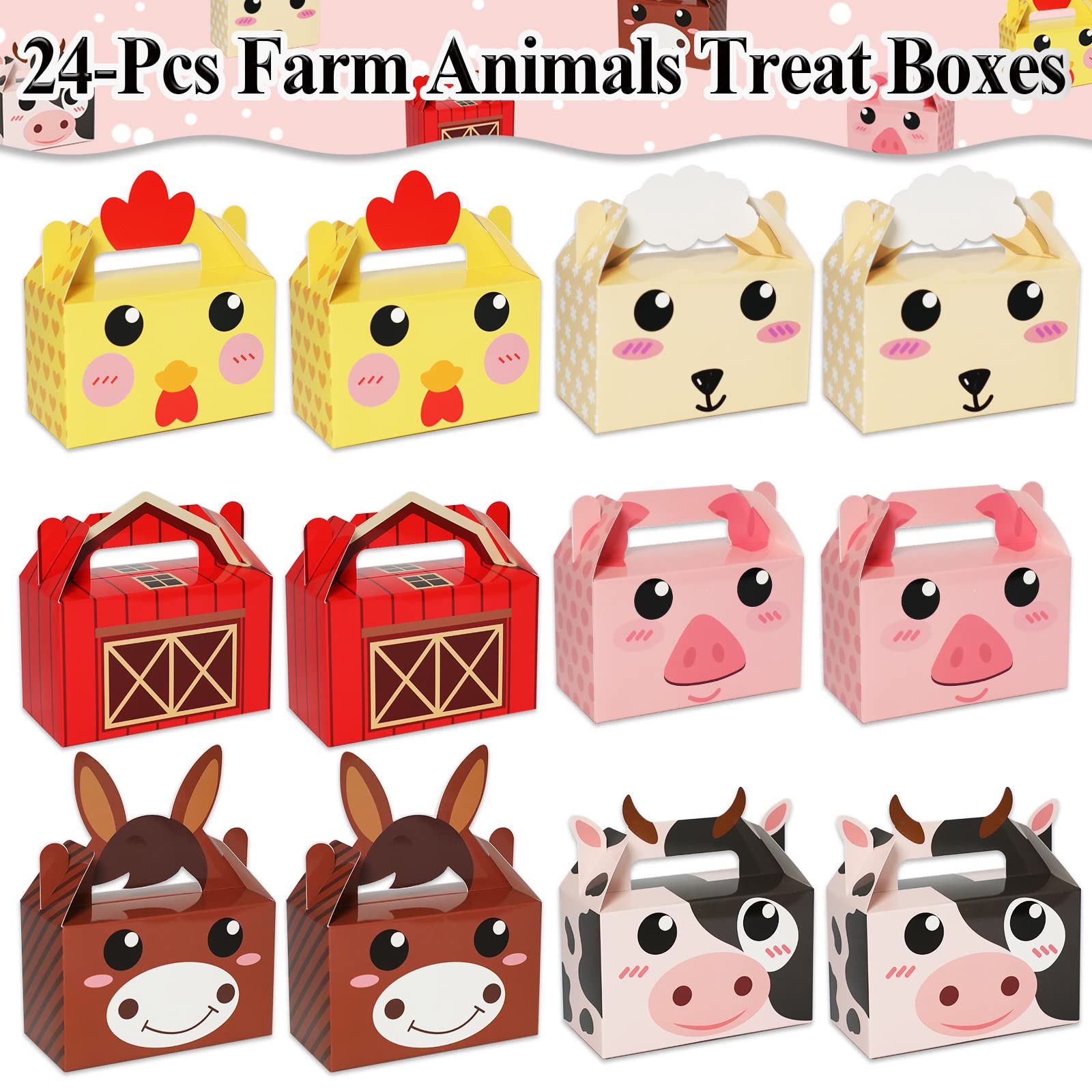 24 Pack Easter Treat Boxes Happy Easter Party Favor Boxes Bunny Eggs Gift Box with Handle Easter Basket Containers Candy Goodies Box for Kids Home School Classroom Party Favor Decorations Supplies