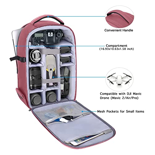 MOSISO Camera Backpack, DSLR/SLR/Mirrorless Photography Camera Bag 15-16 inch Waterproof Hardshell Case with Tripod Holder&Laptop Compartment Compatible with Canon/Nikon/Sony, Dusty Rose