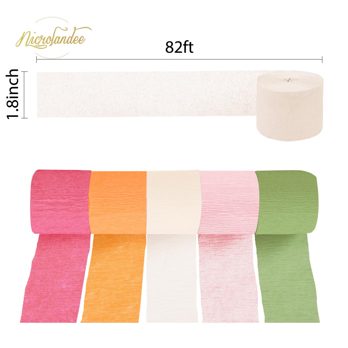 NICROLANDEE 5 Rolls Pink Red White Crepe Paper Streamers for Wedding, Birthday, Valentine's Day Decorations, Bachelorette, Bridal/Baby Shower, Backdrop or Photo Booth