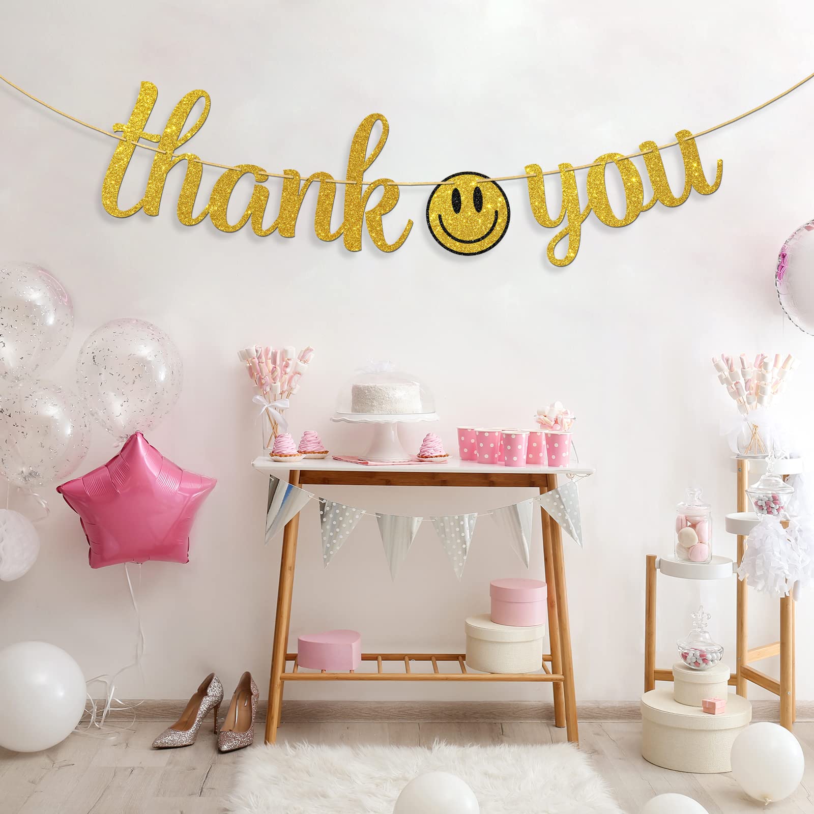 Thank You Banner Gold Glitter, Bachelorette Wedding Bridal Shower Party Decorations, Thanksgiving Day Decorations
