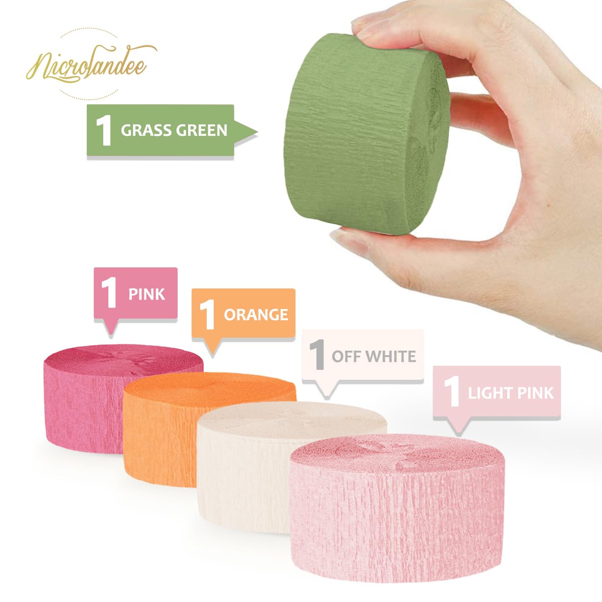 NICROLANDEE 5 Rolls Pink Red White Crepe Paper Streamers for Wedding, Birthday, Valentine's Day Decorations, Bachelorette, Bridal/Baby Shower, Backdrop or Photo Booth