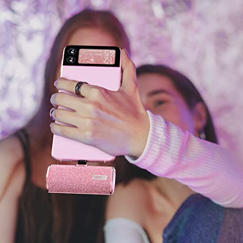 iWALK USB C Portable Charger 4500mAh Ultra-Compact Shiny Small Power Bank Compatible with Samsung Galaxy Z Flip4/3,S23,S22,S21,S20,S10,S9,Note 21/20/10/9/8,LG V35/G8/7,Google Pixel 7/6 Pro/4,Pink