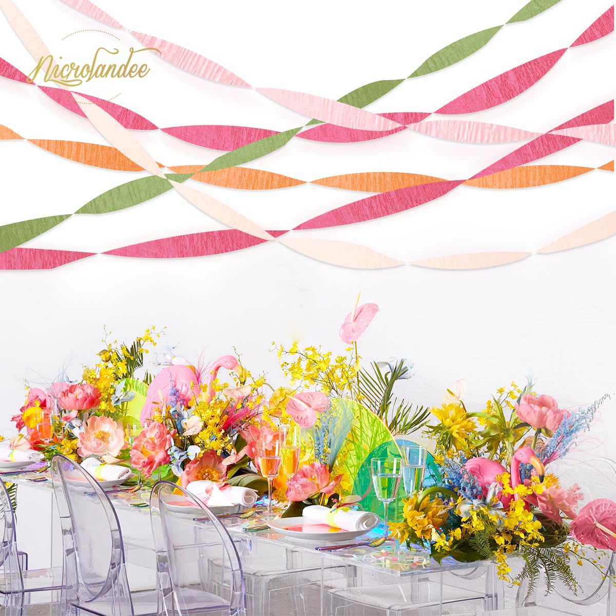 NICROLANDEE 5 Rolls Pink Red White Crepe Paper Streamers for Wedding, Birthday, Valentine's Day Decorations, Bachelorette, Bridal/Baby Shower, Backdrop or Photo Booth