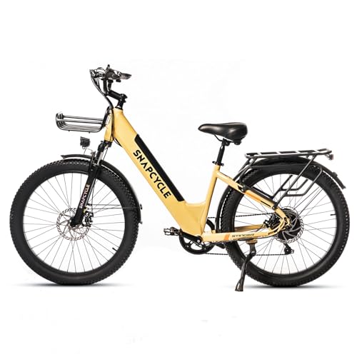Snapcycle Stinger Electric Bike for Adults, 750W Peak Motor 28mph, 614Wh Removable Lithium Battery 40+ Mile Range, 3A Charger, 26 * 3.0 Inch Fat Tire Commuter Ebike 7-Speed