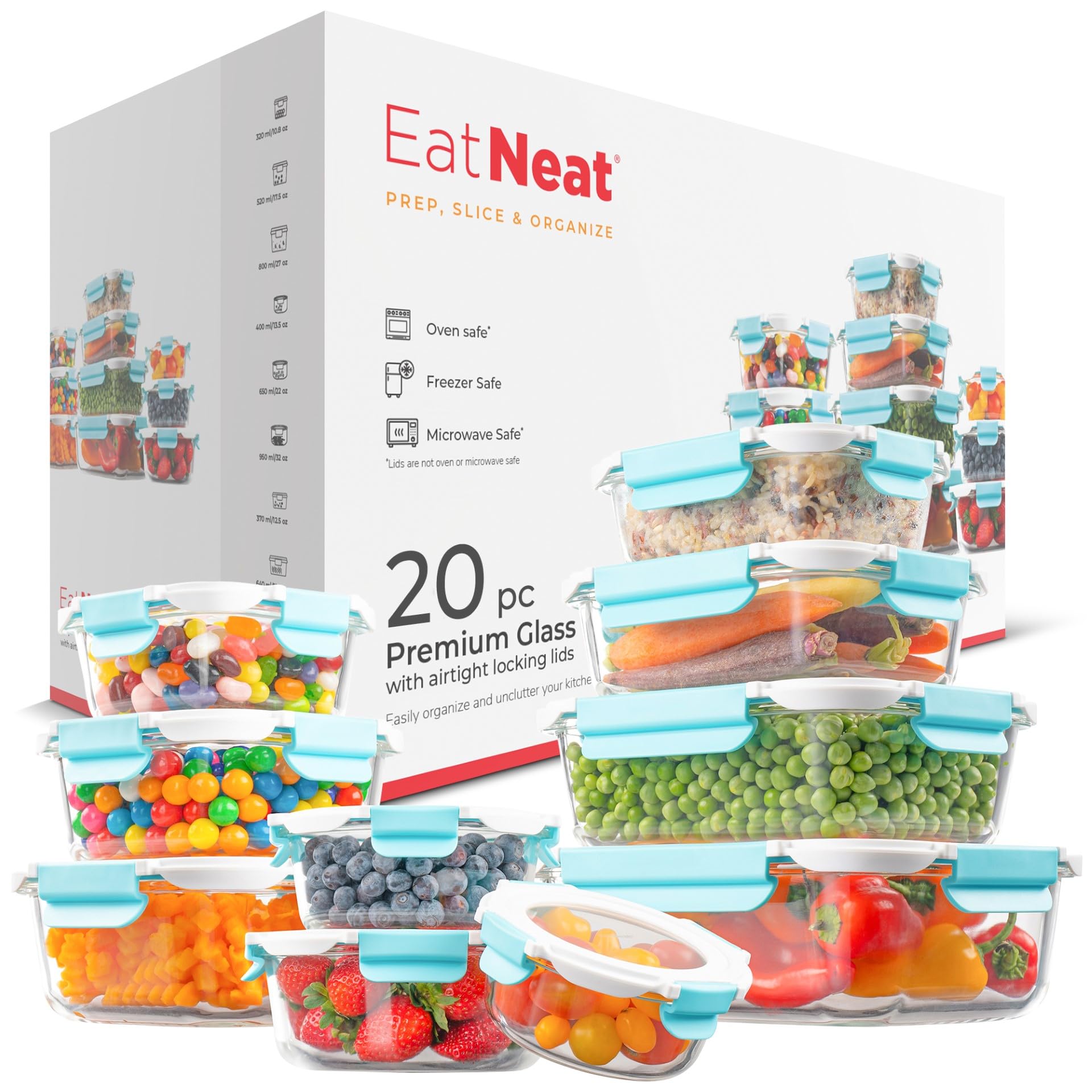 EATNEAT 10-Pack Glass Food Storage Containers with Airtight Locking Lids - Oven to Table to Freezer Deluxe Containers, Meal Prep Reusable Lunch Containers for Adults, Wedding Gift