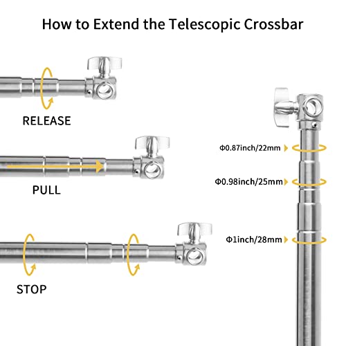Pro Stainless Steel Telescopic Backdrop Crossbar Max Length 10 ft/3m Adjustable Background Support Cross Arm, Backdrop Pole for C Stand