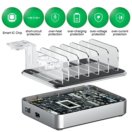 Charging Station for Multiple Devices - TYCRALI 81W 6 Port USB C Charging Station with 3 20W PD Charger, Phone and Watch Charging Stand for iPhone iPad iWatch AirPods Samsung Android Products