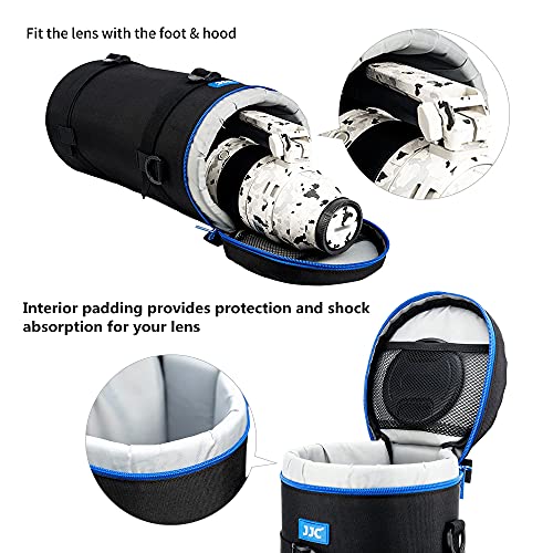 JJC Extra Large Thick Camera Lens Pouch Case for Sony FE 200-600mm Zoom Lens SEL200600G with Reversed Lens Hood & Teleconverte,Camera Lens Carrying Bag Fits Other Lenses Below 5.5 x 14.6(D x L)
