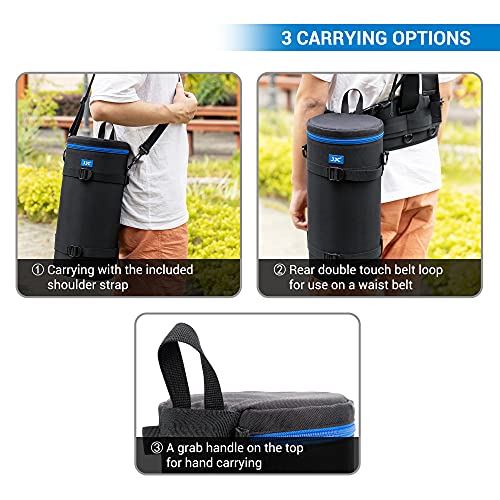 JJC Extra Large Thick Camera Lens Pouch Case for Sony FE 200-600mm Zoom Lens SEL200600G with Reversed Lens Hood & Teleconverte,Camera Lens Carrying Bag Fits Other Lenses Below 5.5 x 14.6(D x L)