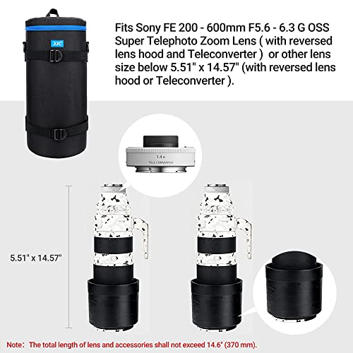 JJC Extra Large Thick Camera Lens Pouch Case for Sony FE 200-600mm Zoom Lens SEL200600G with Reversed Lens Hood & Teleconverte,Camera Lens Carrying Bag Fits Other Lenses Below 5.5 x 14.6(D x L)