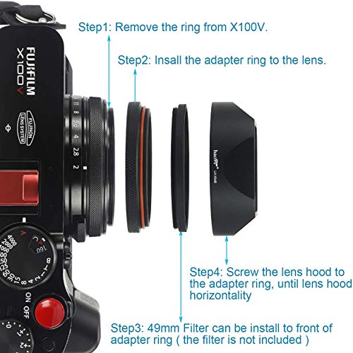 Haoge Square Metal Lens Hood for Fuji Fujifilm FinePix X100V X100F X100 X100S X100T X70 Camera Accessories Silver with Cap and 49mm Adapter Ring Kit