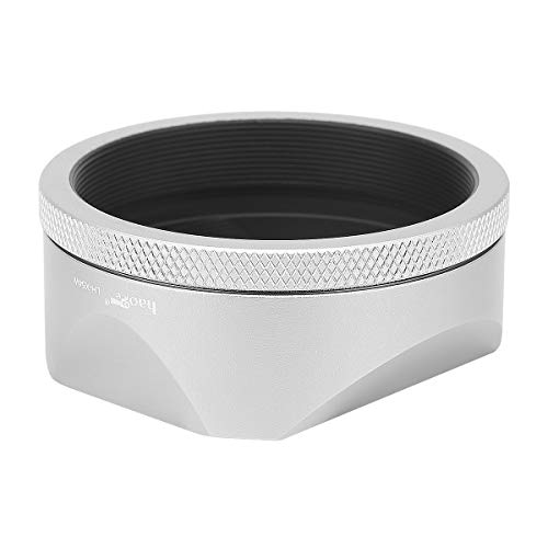 Haoge Square Metal Lens Hood for Fuji Fujifilm FinePix X100V X100F X100 X100S X100T X70 Camera Accessories Silver with Cap and 49mm Adapter Ring Kit
