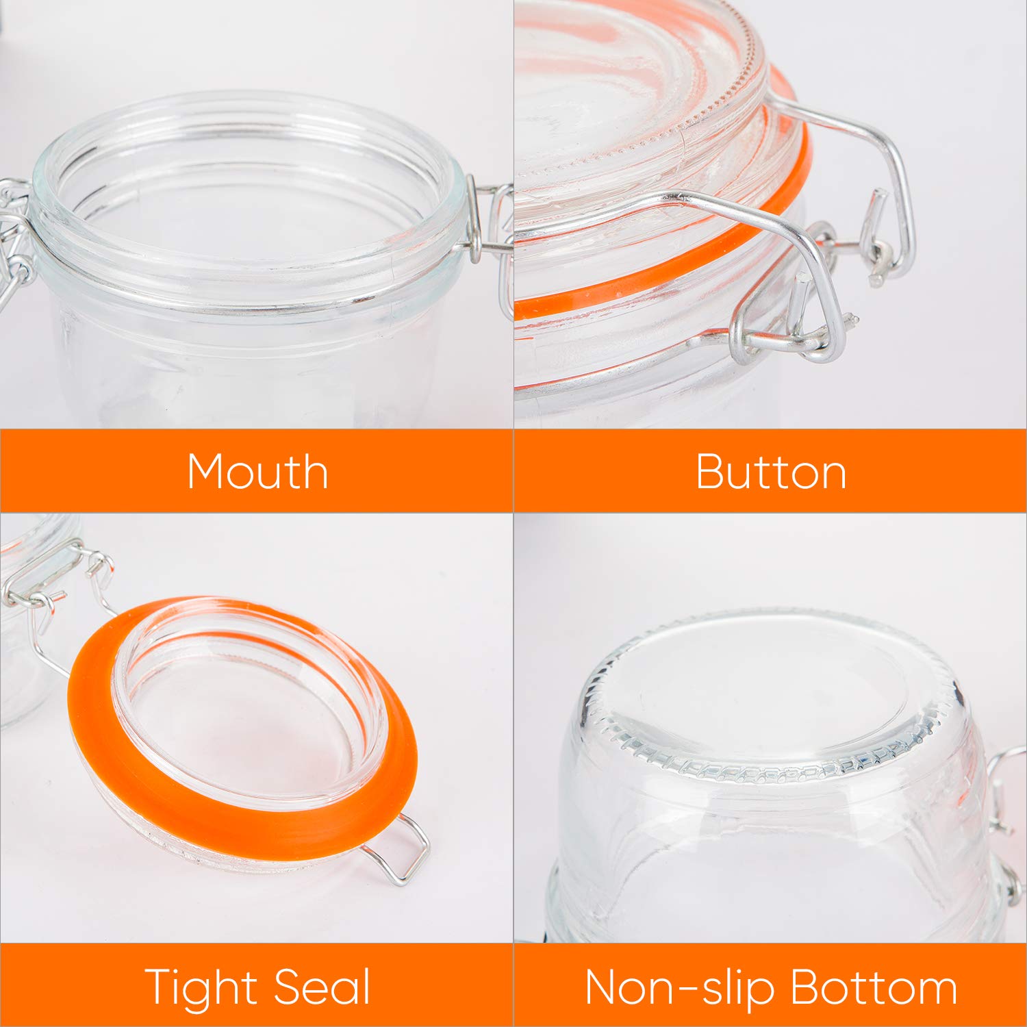 Small Glass Jars With Airtight Lids,Encheng Glass Spice Jars 5 oz,Maosn Jars With Leak Proof Rubber Gasket 150ml,Glass Storage Containers With Hinged Lid,Kitchen Canisters 12 Pack … …