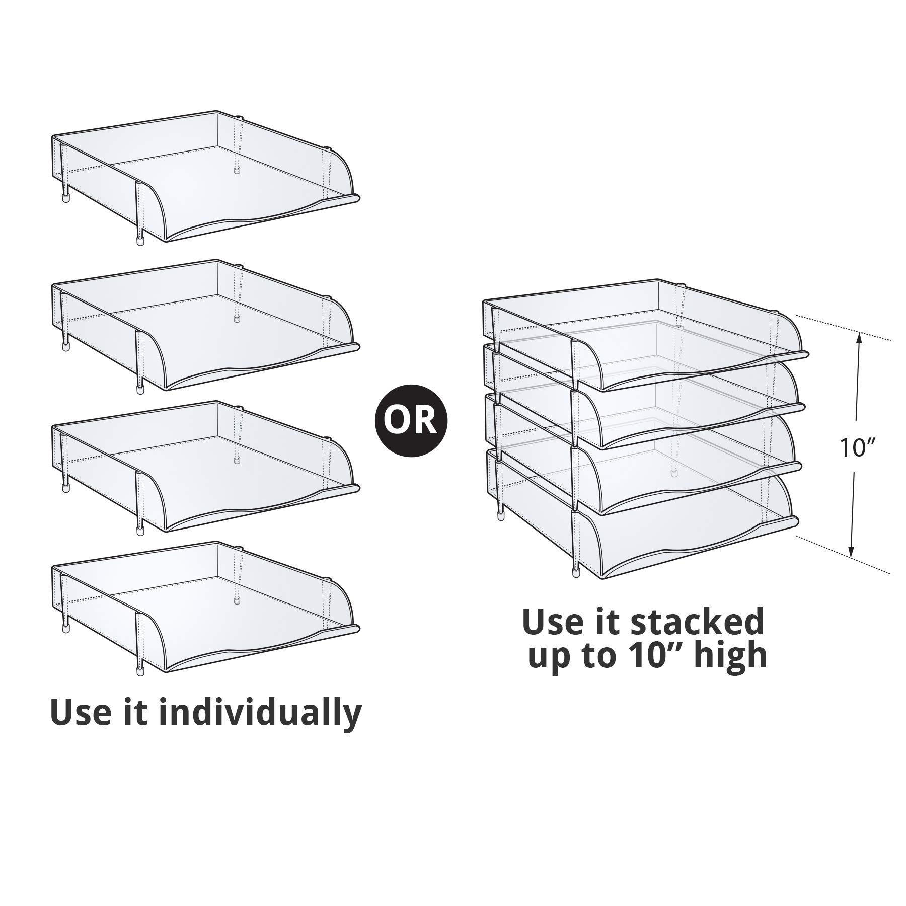 Azar Displays 255010 Stackable Letter Tray Desk Organizer, 4-Pack