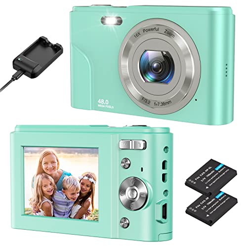 Digital Camera, HUMIDIER FHD 1080P 36MP 16X Digital Zoom Mini Vlogging Video Camera with Battery Charger, Compact Portable Cameras Point and Shoot Camera for Kids,Teens,Beginners (Green)