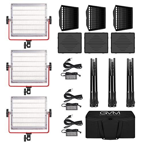 GVM 1200D PRO RGB LED Video Light with 3 Softboxes,50W Video Lighting Kit, 360°Full Color Led Video Lighting Kit with APP Control3 Packs Video Light, 3200K-5600K, Aluminum Alloy Shell, CRI 97