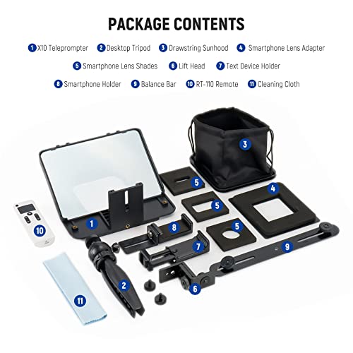 NEEWER Teleprompter X10 Vlog Tripod Kit with RT-110 Remote & APP Control (Bluetooth Connection Via NEEWER Teleprompter APP), Compatible with iPhone Android Phone iPad Tablet 6.9β in Width