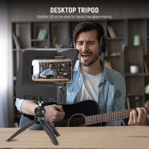 NEEWER Teleprompter X10 Vlog Tripod Kit with RT-110 Remote & APP Control (Bluetooth Connection Via NEEWER Teleprompter APP), Compatible with iPhone Android Phone iPad Tablet 6.9β in Width