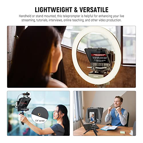 NEEWER Teleprompter X10 Vlog Tripod Kit with RT-110 Remote & APP Control (Bluetooth Connection Via NEEWER Teleprompter APP), Compatible with iPhone Android Phone iPad Tablet 6.9β in Width