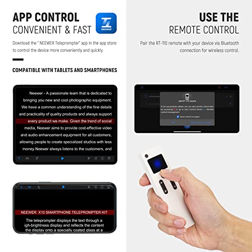 NEEWER Teleprompter X10 Vlog Tripod Kit with RT-110 Remote & APP Control (Bluetooth Connection Via NEEWER Teleprompter APP), Compatible with iPhone Android Phone iPad Tablet 6.9β in Width