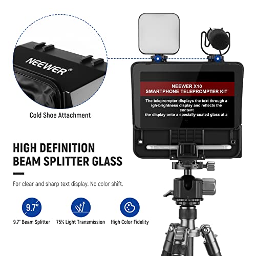NEEWER Teleprompter X10 Vlog Tripod Kit with RT-110 Remote & APP Control (Bluetooth Connection Via NEEWER Teleprompter APP), Compatible with iPhone Android Phone iPad Tablet 6.9β in Width