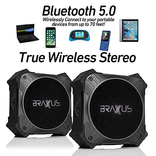 Braxus Solar Bluetooth Speaker, Golf Cart Bluetooth Portable Speaker, TWS, 5w, 30+ Hours Playtime/Outdoor Portable Speaker Solar Charger IPX6 Waterproof Bluetooth Speaker