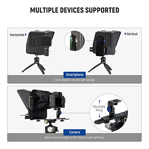 NEEWER Teleprompter X10 Vlog Tripod Kit with RT-110 Remote & APP Control (Bluetooth Connection Via NEEWER Teleprompter APP), Compatible with iPhone Android Phone iPad Tablet 6.9β in Width