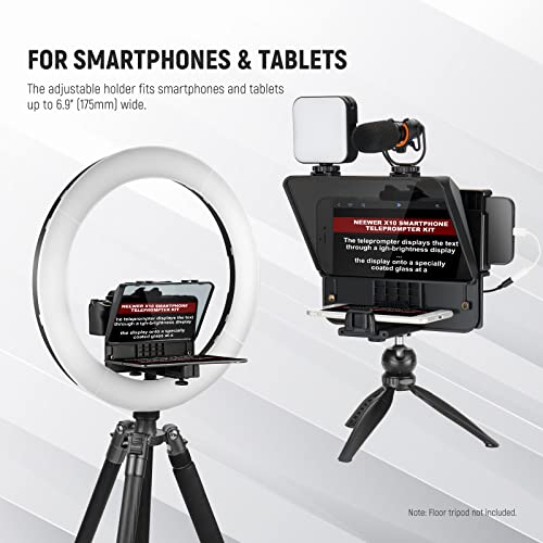 NEEWER Teleprompter X10 Vlog Tripod Kit with RT-110 Remote & APP Control (Bluetooth Connection Via NEEWER Teleprompter APP), Compatible with iPhone Android Phone iPad Tablet 6.9β in Width