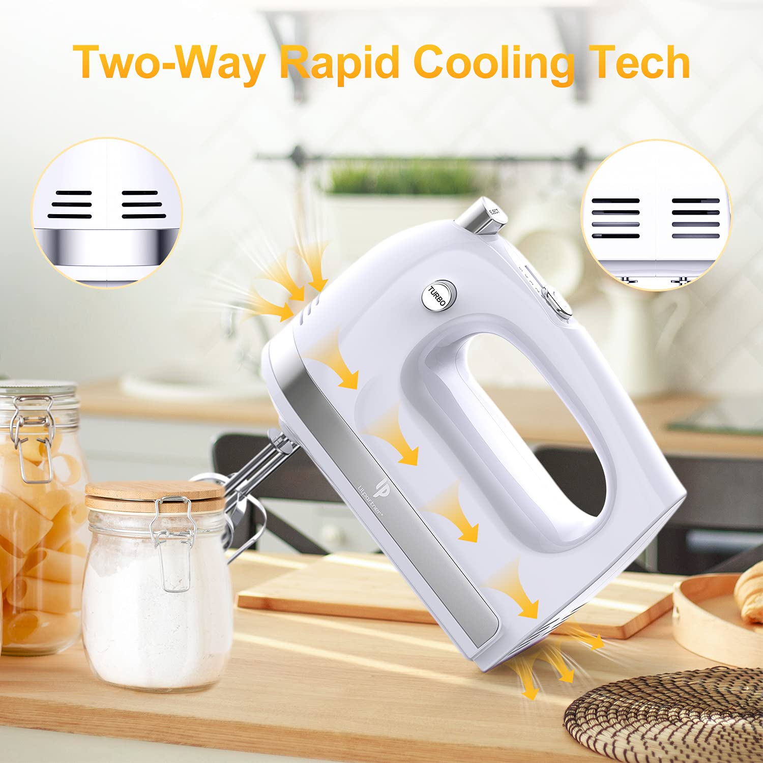 LILPARTNER Hand Mixer Electric, 400W Food Mixer 5 Speed Handheld Mixer, 5 Stainless Steel Accessories, Storage Box, Kitchen Mixer with Cord for Cream, Cookies, Dishwasher Safe